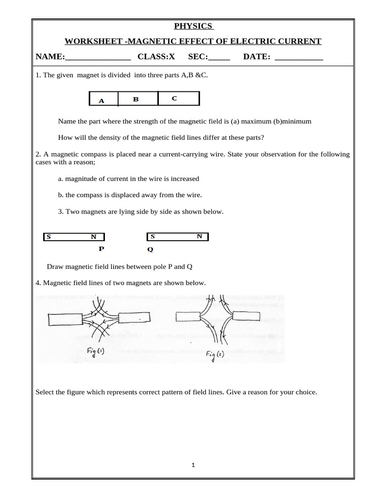 Magnetic Effects of Electric Current Worksheet | PDF | Inductor ...