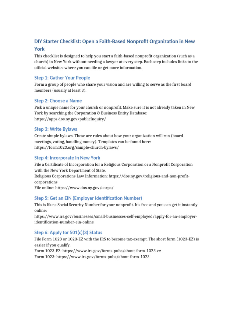 DIY Church Startup Checklist NY | PDF | Nonprofit Organization | Business