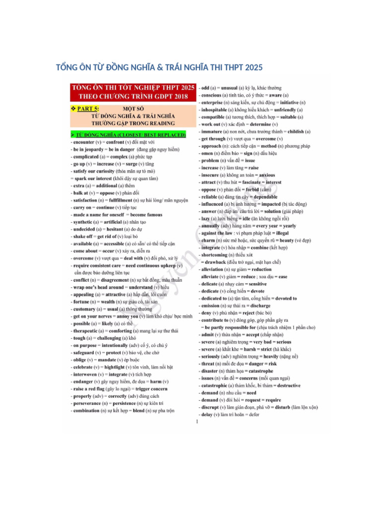Tong on Tu Dong Nghia Trai Nghia THPT 2025 | PDF
