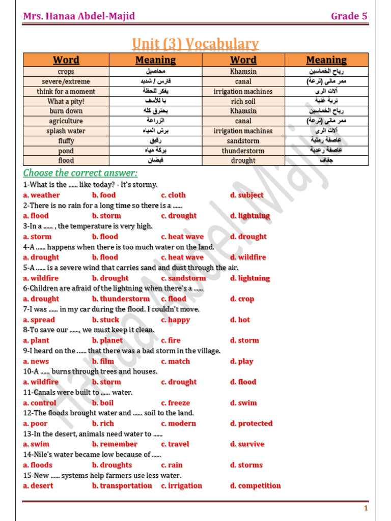 5th Primary Nov. OL With Answers | PDF | Storms | Water