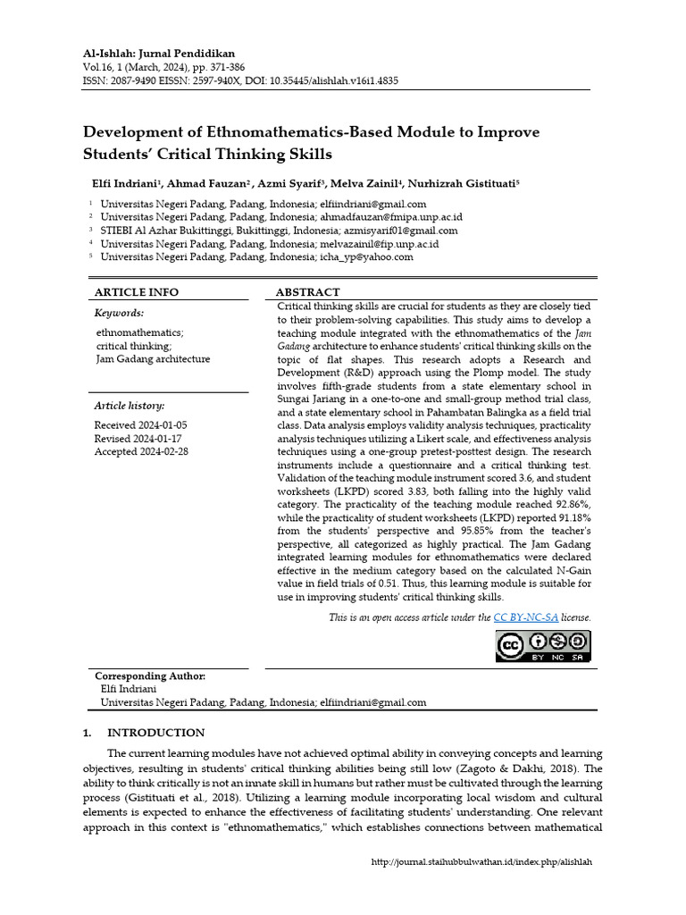 Development of Ethnomathematics-Based Module To Im | PDF | Learning ...