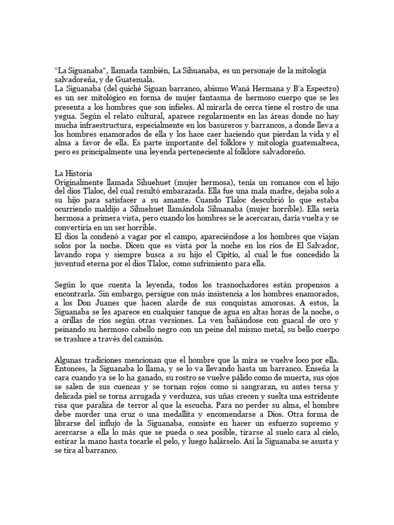La Leyenda de la Siguanaba en El Salvador | PDF