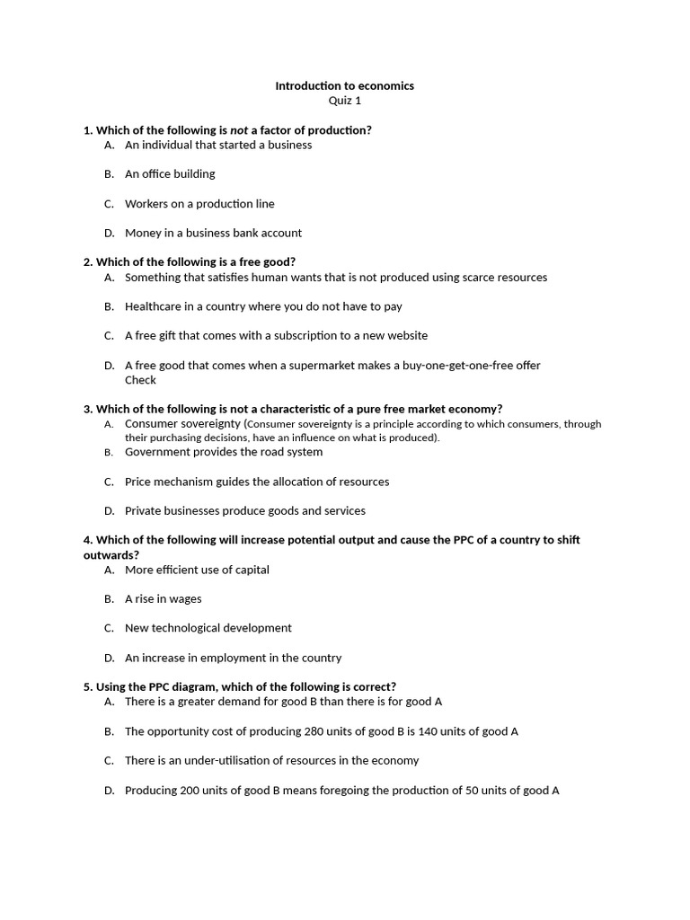 Introduction To Economics Quiz | PDF | Opportunity Cost | Economics