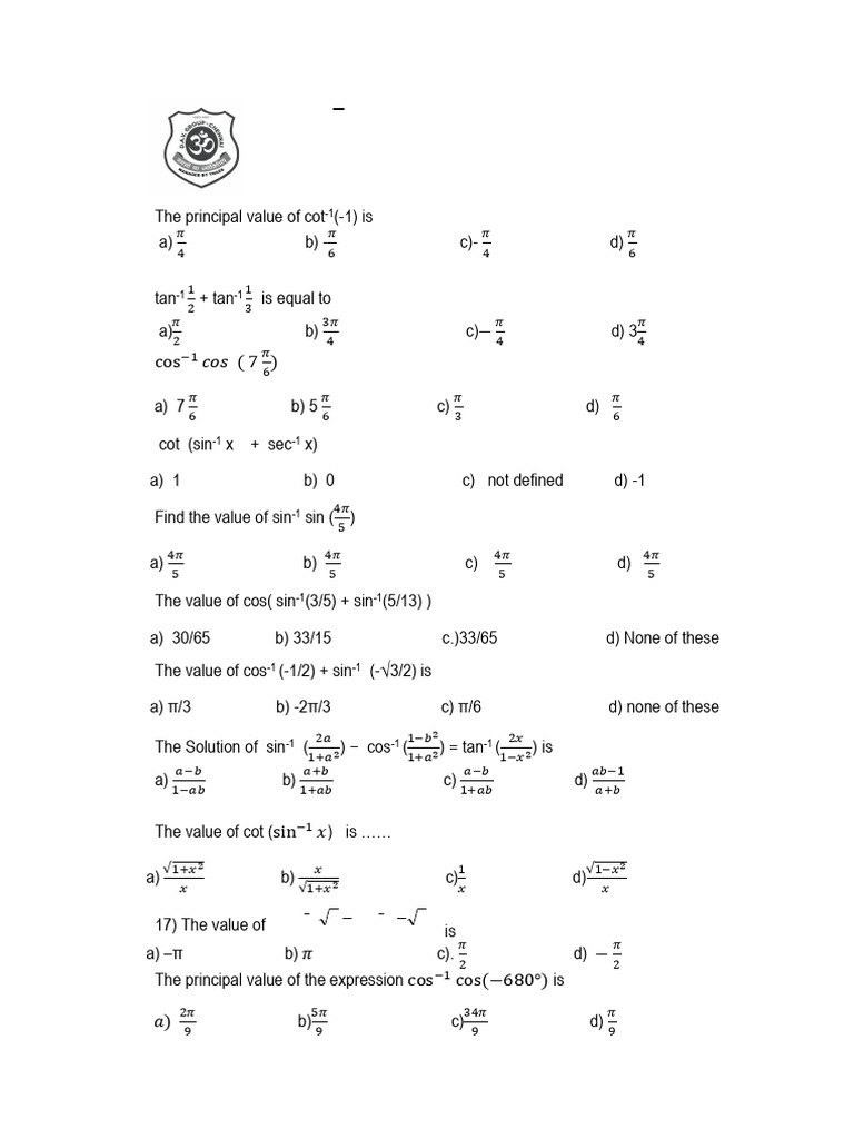12 - W3 - Inverse Trigonometry | PDF | Trigonometry | Pi