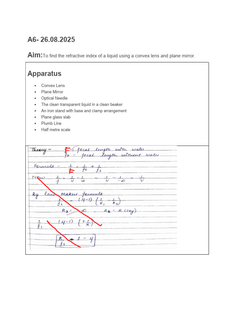Measure Liquid's Refractive Index Experiment | PDF | Mirror ...