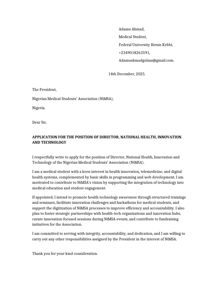 Adamu Ahmad Application Letter | PDF