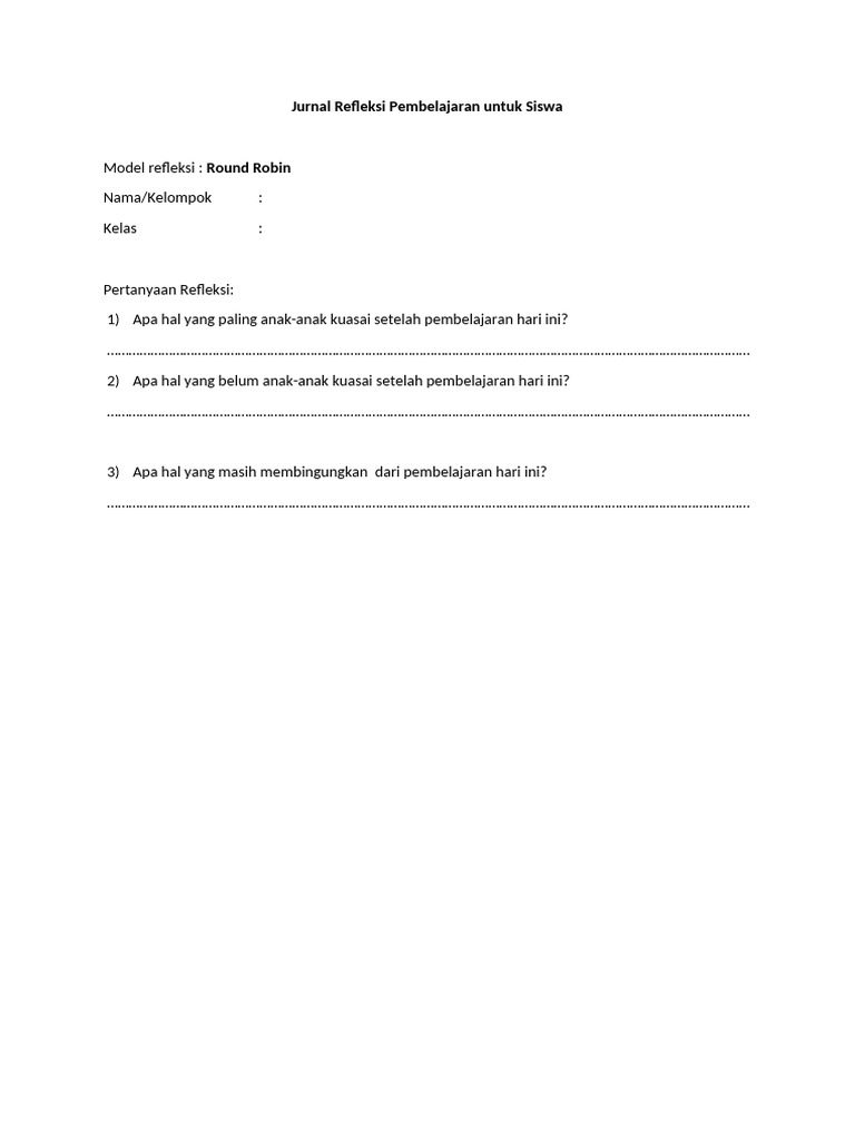 Refleksi Pembelajaran Untuk Siswa Model Round Robin Dan Segitiga ...