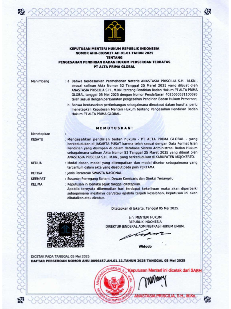 SK Pt. Alta Prima Global | PDF