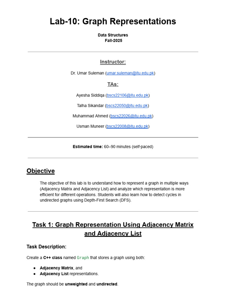 Data Structures - Lab-10 - Graph Representations | PDF | Vertex (Graph ...