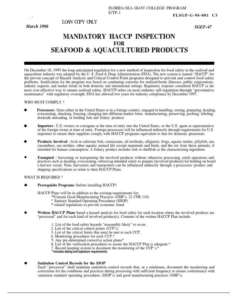 Mandatory HACCP for Seafood Safety | PDF | Hazard Analysis And Critical ...