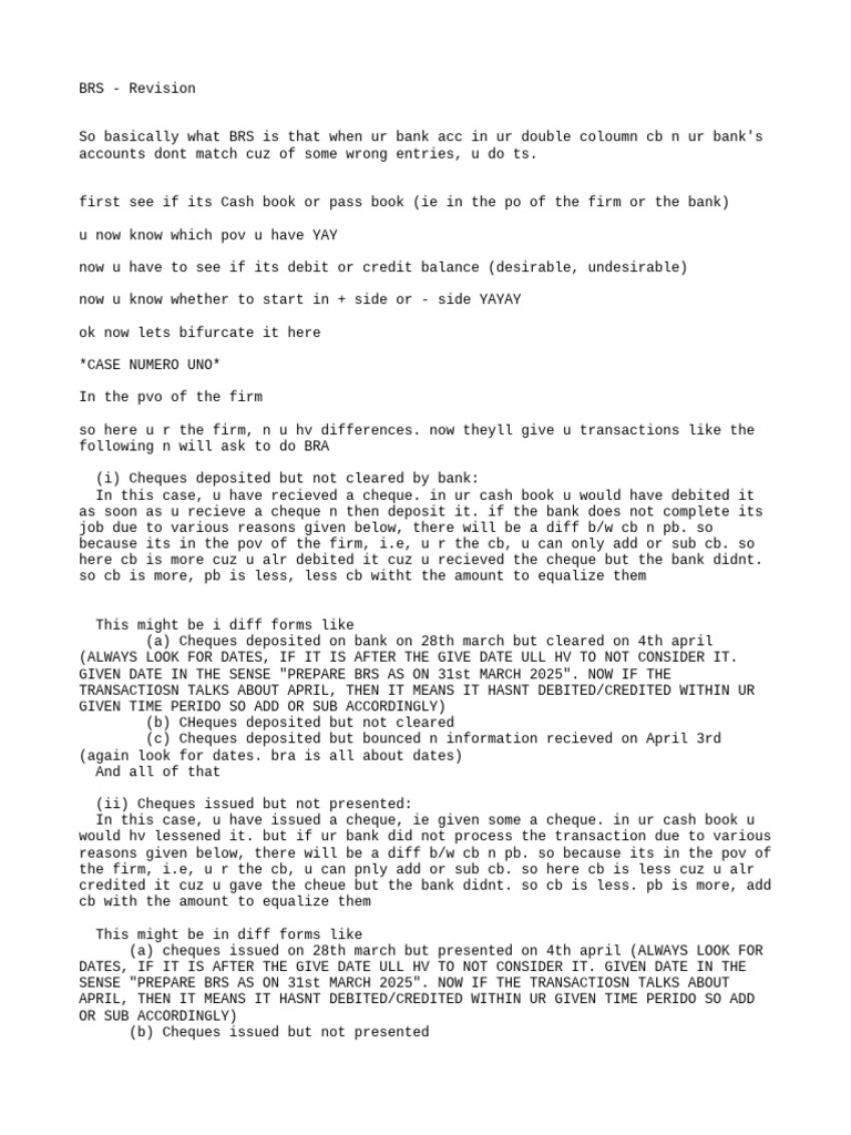 BRS - Revision | PDF | Cheque | Debits And Credits