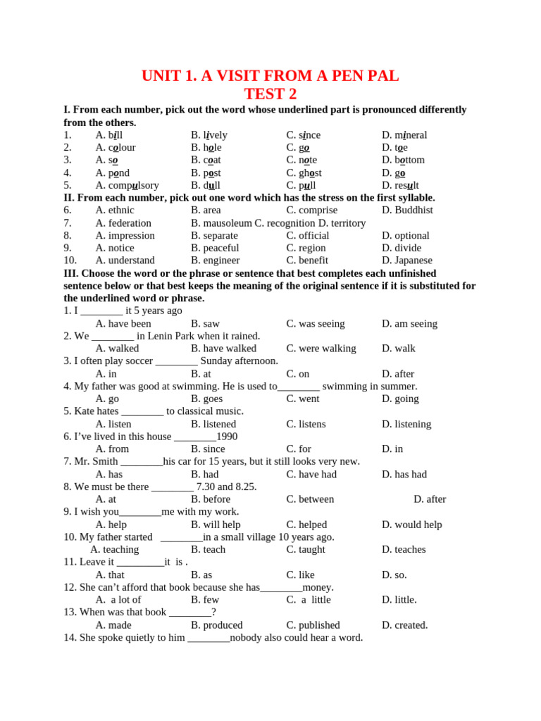 UNIT 1 9(test 2) | PDF
