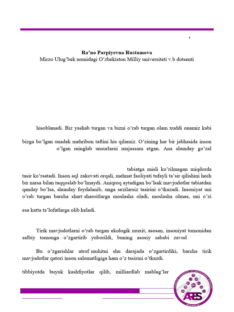 Ekologiya Buzilishining Inson Salomatligiga Ta Siri | PDF