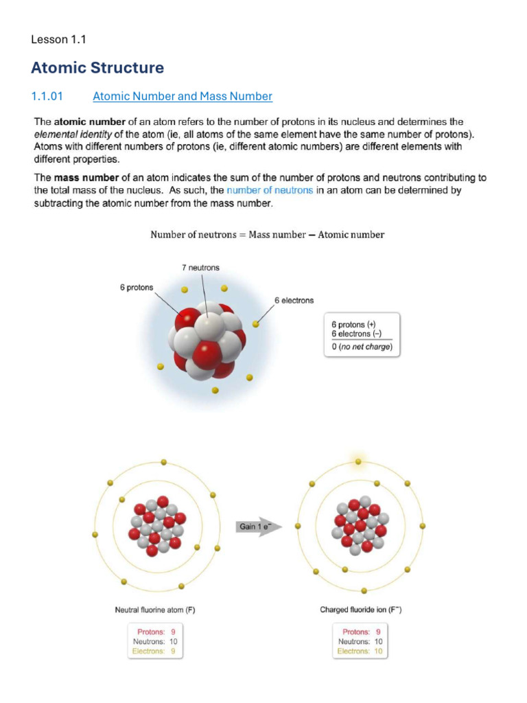 Lesson 1 - Atomic Structure | PDF