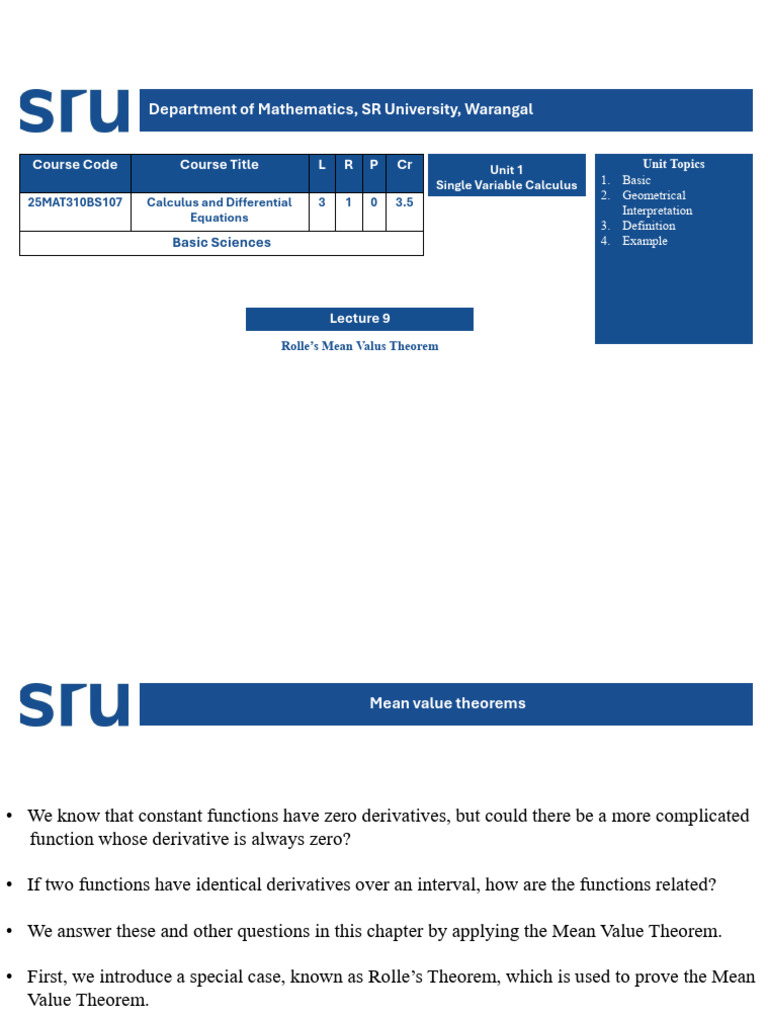 Unit-1 - Mean Value Theorems | PDF | Derivative | Function (Mathematics)