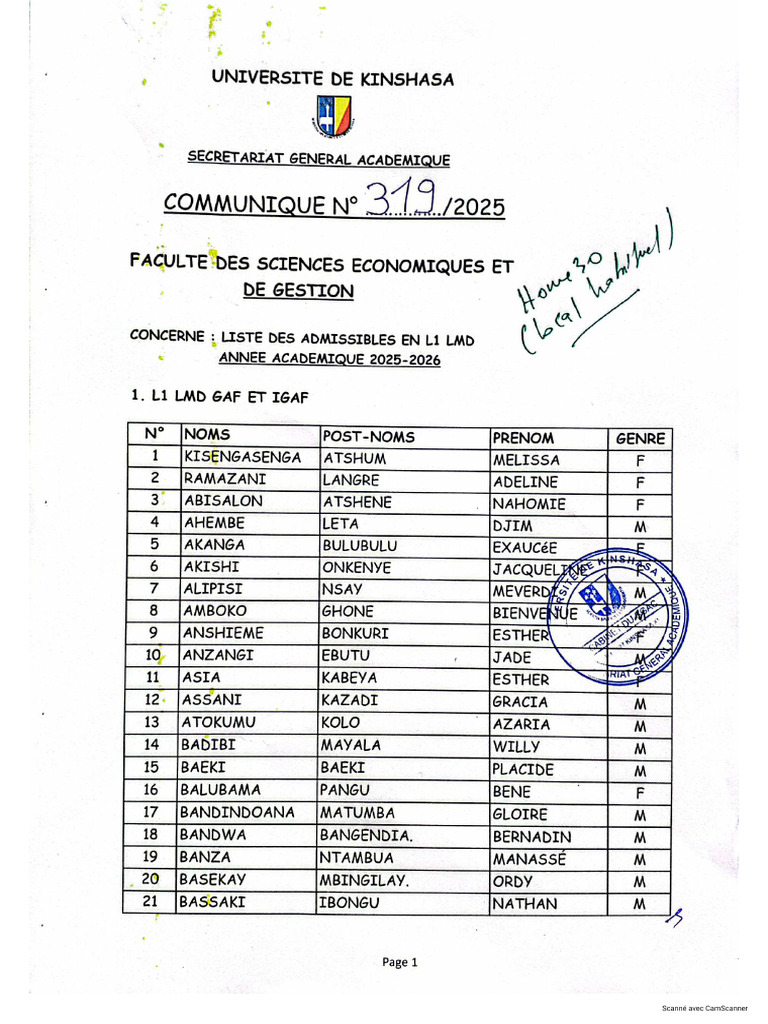 l1 Lmd Gaf Et Igaf 25-26 Admissible Sgac | PDF