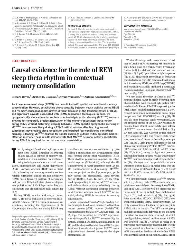 REM Sleep Theta Rhythm and Memory | PDF | Rapid Eye Movement Sleep ...