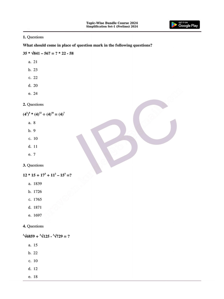 Simplification Set -1 (Prelims) (2) | PDF