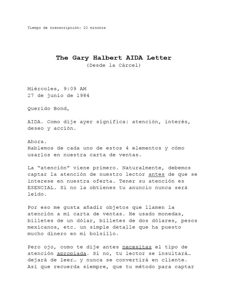 Dia 1 the Gary Halbert AIDA Letter | PDF