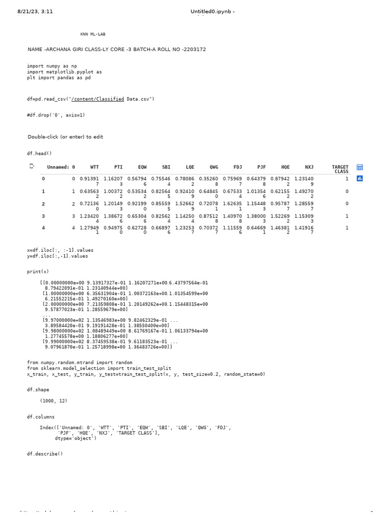 Archana Giri KNN - Ipynb - Colaboratory | PDF | Statistical Data Types ...