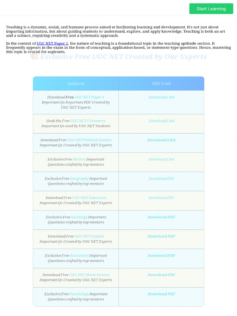 Nature of Teaching - Scope and Types For UGC NET Paper 1 Notes | PDF