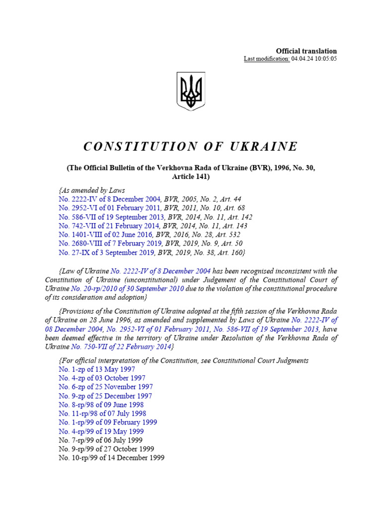 Constitution of Ukraine № 254к_96-ВР on June 28, 1996 - d12934-20200101 ...