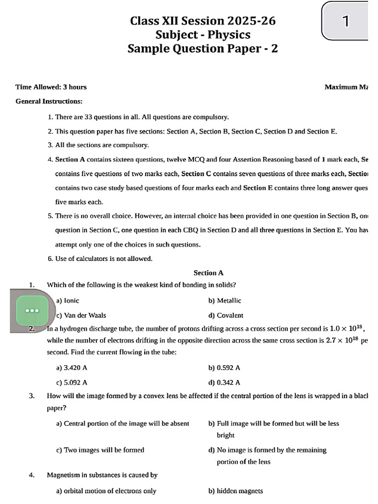 12 Physics Cbse Paper 2 | PDF