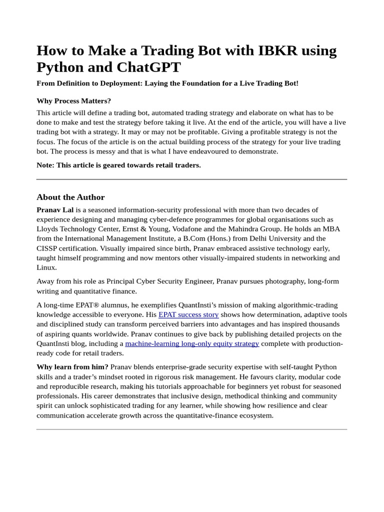 How To Make A Trading Bot With IBKR Using Python and ChatGPT | PDF | Algorithmic Trading | Day ...