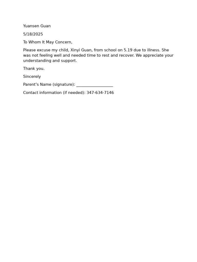 School Absence Request for Illness | PDF