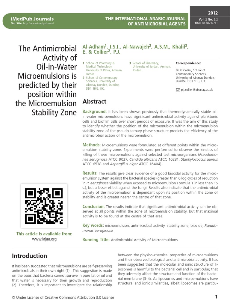 The Antimicrobial Activity of Oil-in-Water Microemulsions Is Predicted ...
