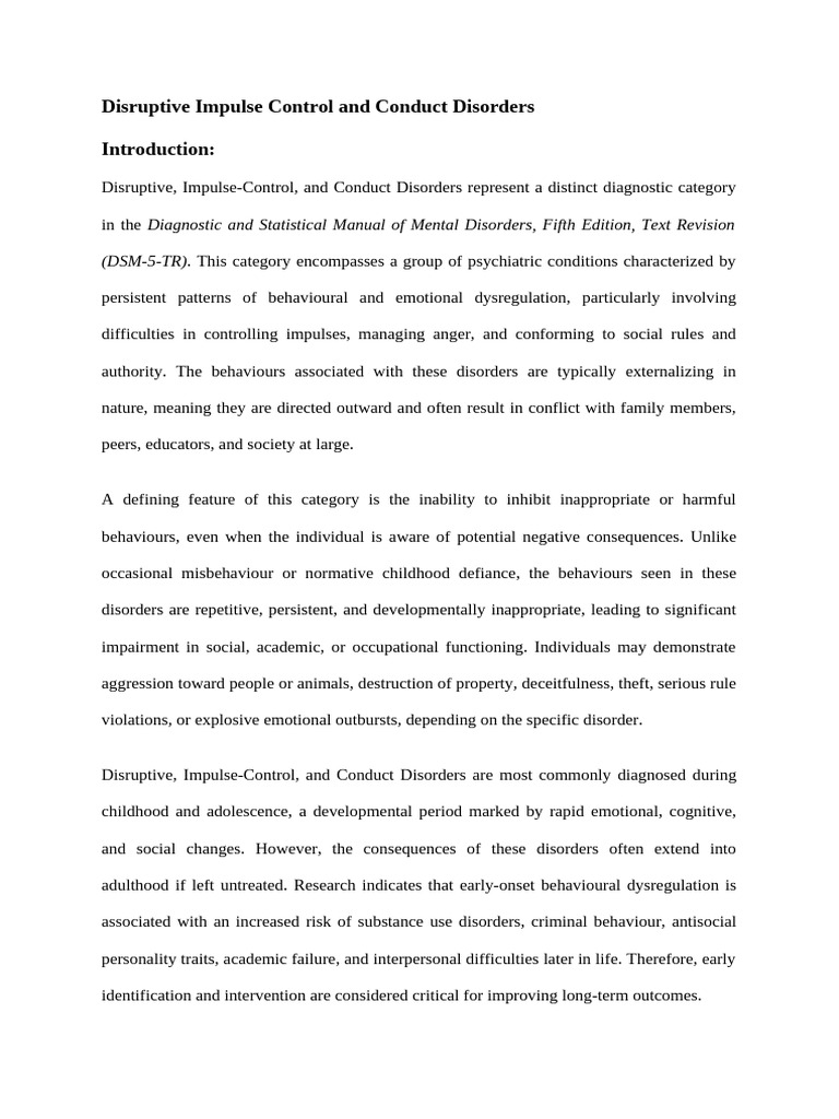 Disruptive Impulse Control and Conduct Disorders | PDF | Mental ...