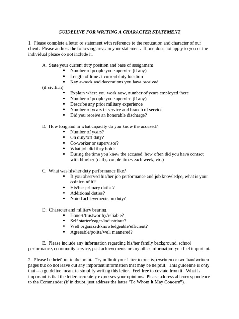 Character Statement Writing Guidelines | PDF | United States Air Force
