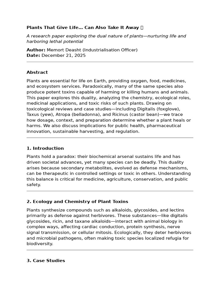 Plants That Give Life… Can Also Take It Away | PDF | Toxicity