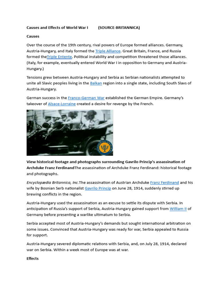 Causes and Effects of World War I | PDF | Austria Hungary | World War I