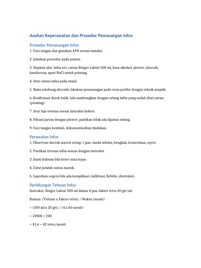 Prosedur dan Perawatan Infus Ringer Laktat | PDF