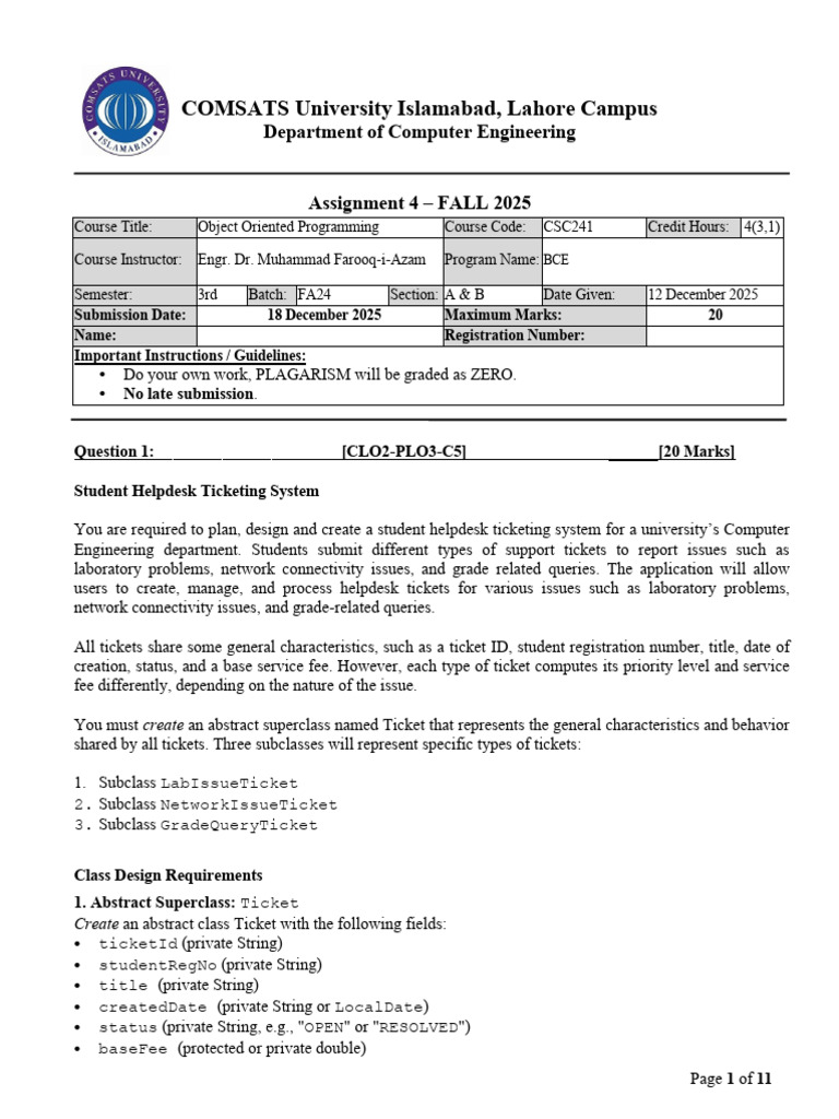 CSC241 Theory_Assignment 4 | PDF | Inheritance (Object Oriented Programming) | Method (Computer ...