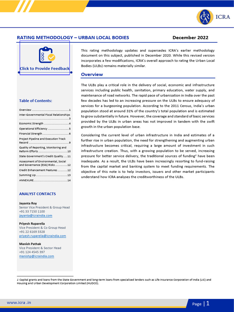 ICRA Rating Methodology for ULBs | PDF