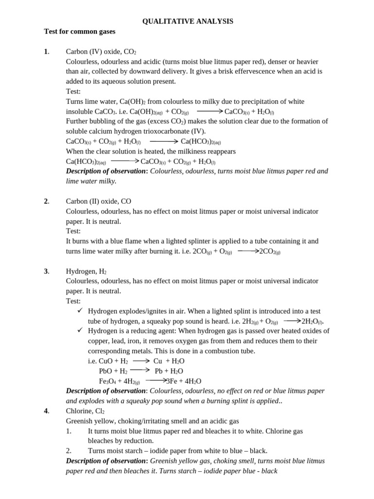 Qualitative Analysis of Common Gases | PDF | Salt (Chemistry) | Ammonia