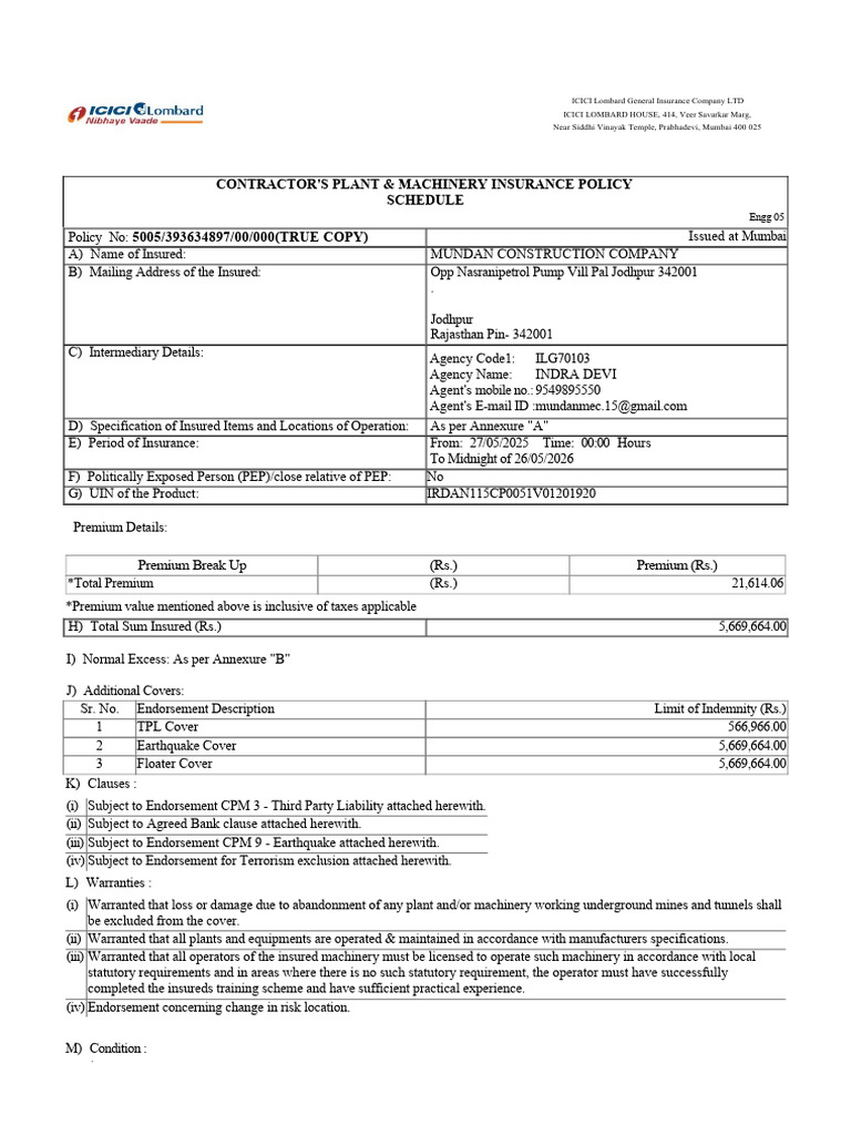 Policy Copy 20250522100735 | PDF | Insurance | Indemnity