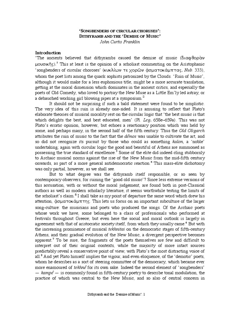 DithyrambDemiseMusic PDF | PDF | Aristophanes | Poetry