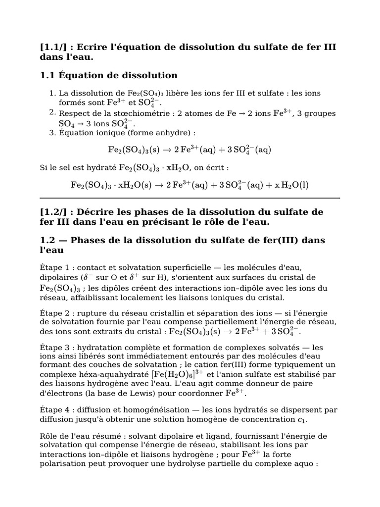 Dissolution du sulfate de fer III dans l'eau | PDF | Solvatation ...