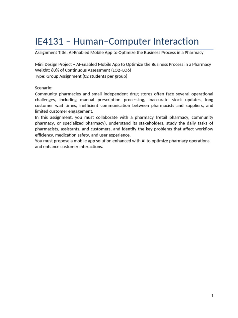 IE4131 Assignment (Prorate) | PDF | Pharmacy | Medical Prescription
