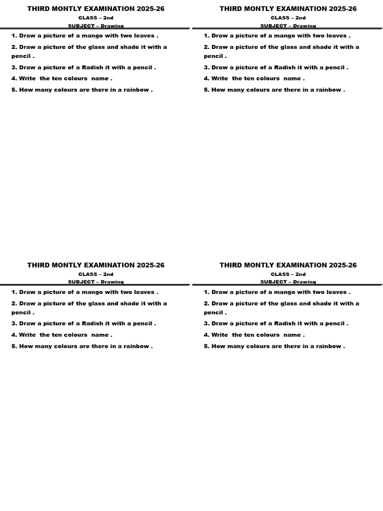 Class 2 Drawing Exam Questions 2025-26 | PDF