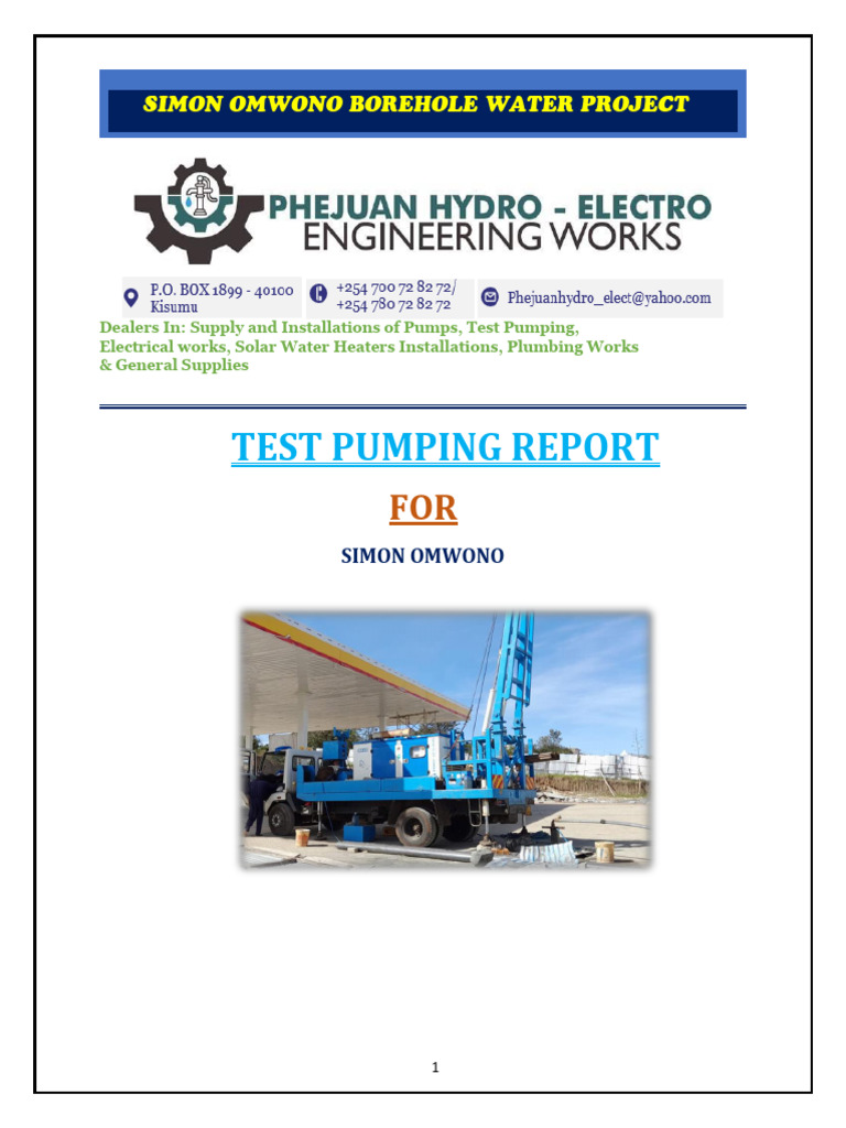 Simon Omwono Borehole Test Report | PDF | Aquifer | Environmental ...