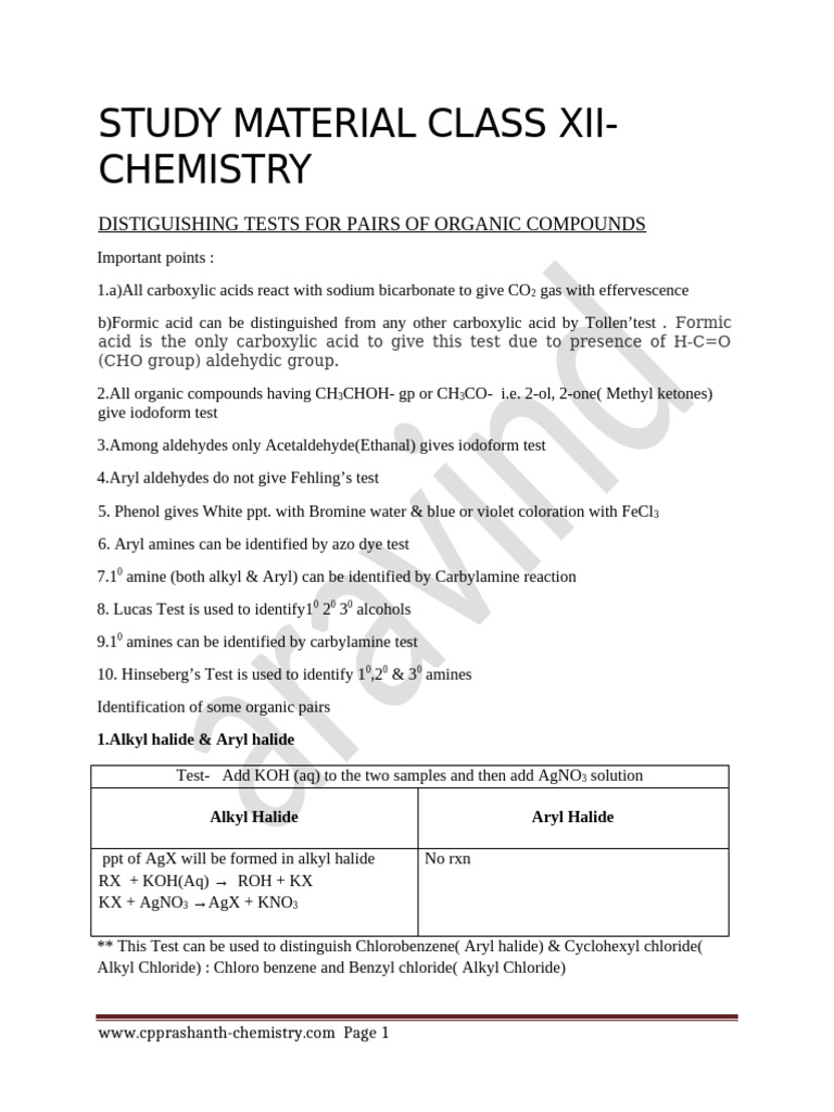 Organic Compound Distinction Tests | PDF | Amine | Aldehyde