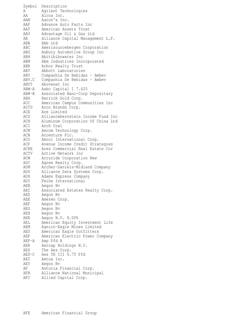 NYSE Ticker Symbols | PDF | Business