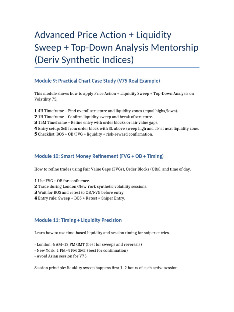 Price Action Trading for V75 Indices | PDF | Market Liquidity | Economies