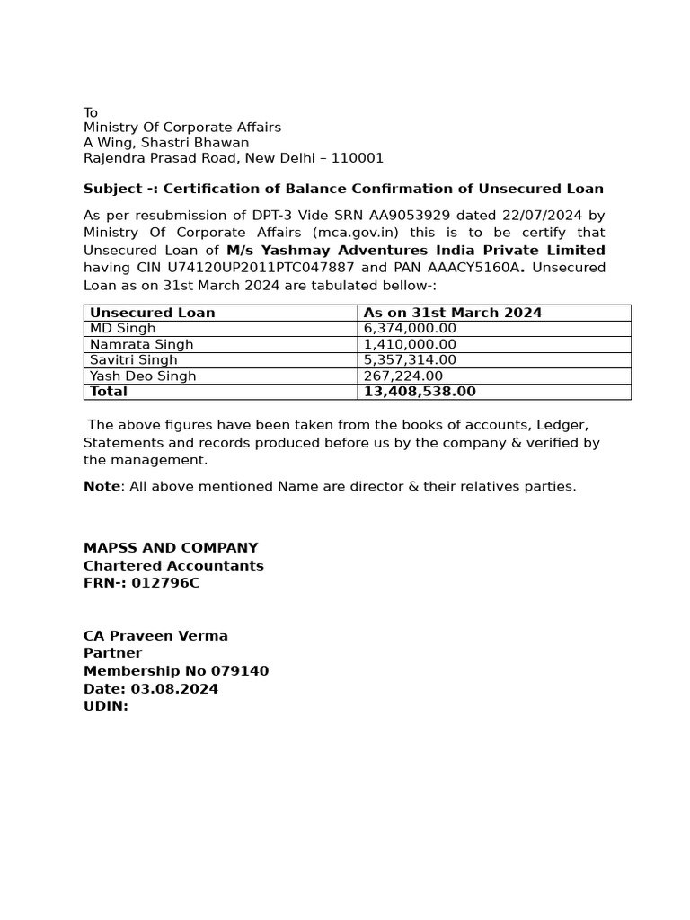 MCA DPT-3 Format | PDF