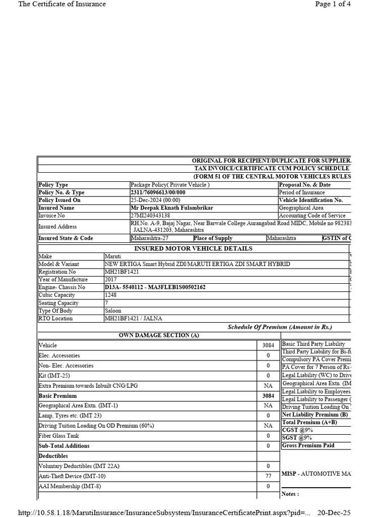 Fulambrikar Sir POLICY COPY | PDF | Deductible | Insurance