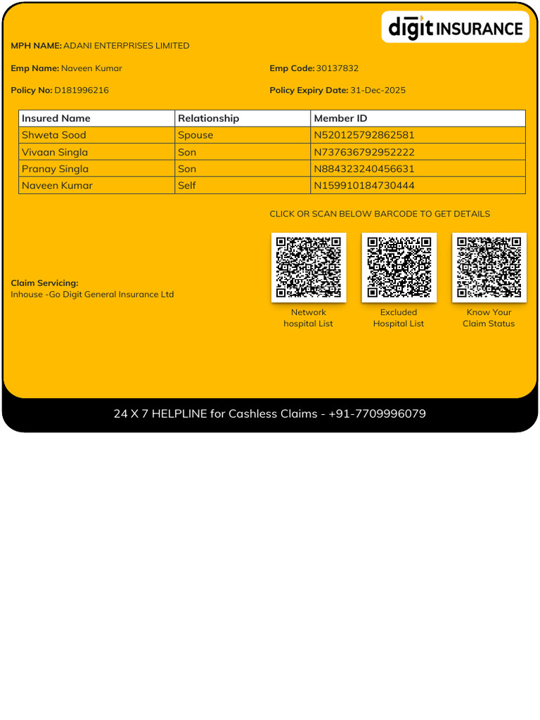 Adani Enterprises Health Insurance E-Card | PDF | Financial Services ...